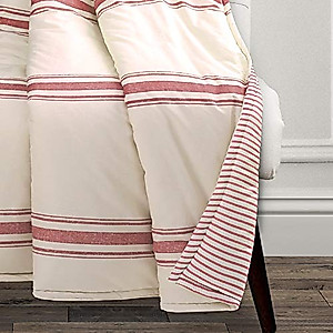 Lush Decor Farmhouse Stripe Throw - Reversible Ticking Pinstripe Design Blanket, 50" x 60", Red