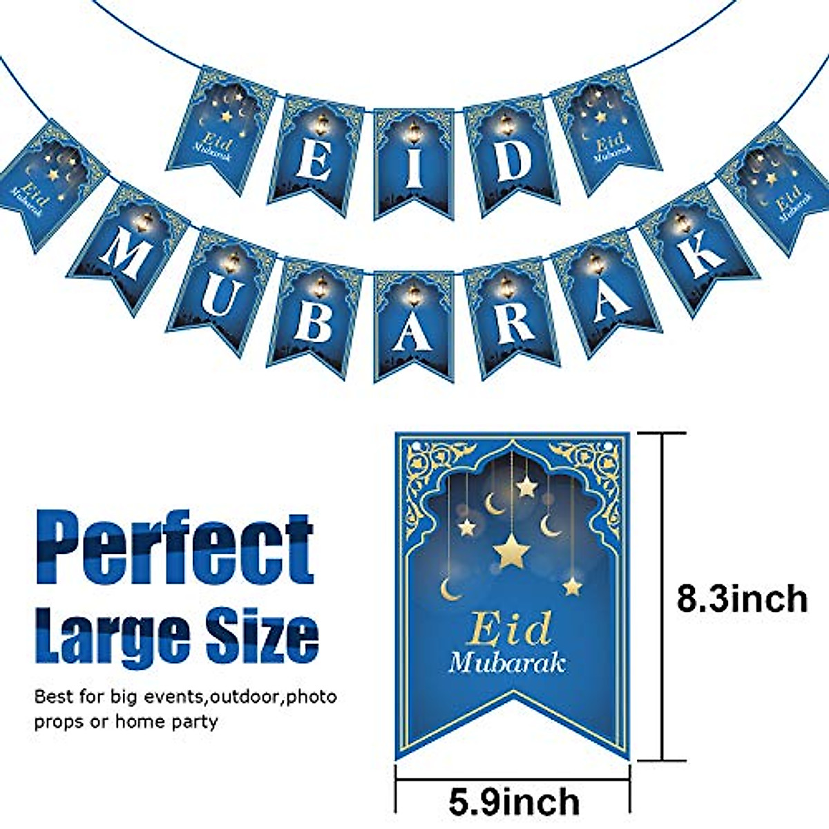 No DIY Required Muslim Ramadan Party Supplies Decorations, Blue Eid Celebration Decoration for Muslim (Eid Mubarak)