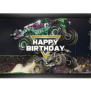 Monster Truck Photography Backdrop Car Grave Digger Photo Background for Boys Happy Birthday Party Decoration Cake Table Banner 7x5ft