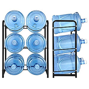 Water Bottle Storage Rack, 3-Tier Reinforced Carbon Steel Water Jug Holder for 6 Bottles of 5-Gallon Water Cooler Bottles Organizer for Office, Family, Garages, Restaurant, and Gym. Black