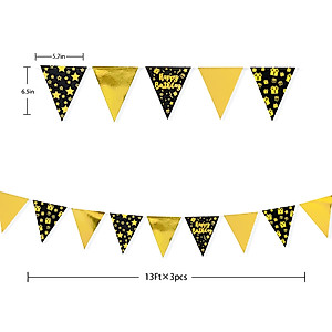 40Ft Black Gold Happy Birthday Decorations Happy Birthday Banner Bunting Triangle Flag Pennant Garland Streamer Backdrop for Boys Men 13th 16th 21st 30th 40th 50th 60th Happy Birthday Party Supplies
