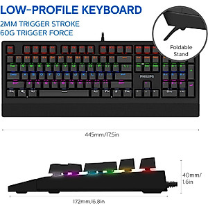 Philips Corded Mechanical Gaming Keyboard | RGB Ambiglow FX & Key Light Maps | Anti-Ghosting, N-Key Rollover | Clicky, Light-Touch Blue Switches (SPK8403)