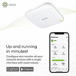 ZyXEL WiFi 6 AX1800 Wireless Gigabit Access Point | Mesh, Seamless Roaming, Captive Portal & MU-MIMO | WPA3 Security | Cloud, App or Direct Management | POE+ | AC Adapter Included |NWA90AX