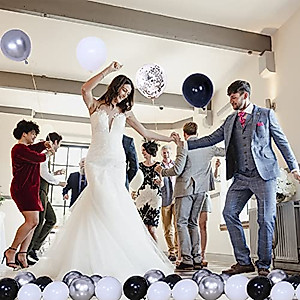 Black and Silver Happy Birthday Party Decorations for Men Women Boys Girls Him Her with 94pcs Black White Silver Balloons Black Happy Birthday Banner Foil Balloons Fringe Curtains Crown Beer Balloons