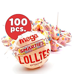 Smarties Lollipops 2Lb - 100 Pieces Individually Wrapped Bulk Lollipops Christmas Stocking Stuffers Candy