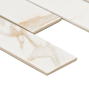 MSI Calacatta Gold 11.46 in. x 11.69 in. Matte Porcelain Subway Floor Tile and Wall Tile for Kitchen Backsplash, Bathroom Tile, Accent Wall Tile, Shower Wall Tile, Mosaic Tile