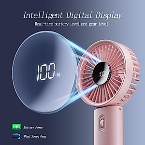 GOCKERA Portable Fan, 100 Speeds Scrolling Switch Adjustable Handheld Fan with Digital Display, 4200mAh Foldable fan Rechargeable, Ultra-quiet 3 In 1 Mini Fan With buckle for Outdoor Indoor (Pink)