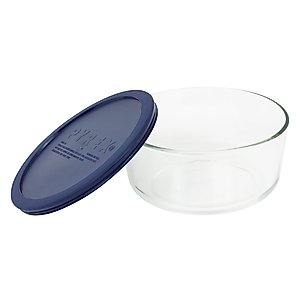 Pyrex Simply Store 7-Cup Round Dish, Clear with Blue Lid