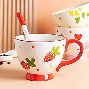 Luxshiny Soup Bowl Soup Bowl Soup Bowl 2pcs Ceramic Milk Mugs with Spoon Strawberry Breakfast Cup Mugs Coffee Cup Oatmeal Mugs For Latte Cappuccino Tea Cocoa Birthday Gifts Soup Mug Soup Mug Soup Mug