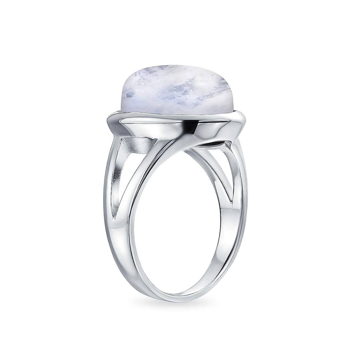 Bling Jewelry Oval Cabochon Bezel Gemstone Split Shank Boho Statement Iridescent Mood Changing Moonstone Ring Women For Teen .925 Sterling Silver