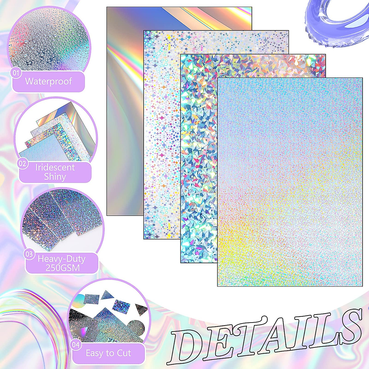 Kosiz 100 Sheets Metallic Holographic Card Stock Shiny Glitter Cardstock Paper Iridescent Mirror Paper 8.5 x 11'' 250 GSM Thick Mixed Color Foil Paper for Scrapbook Letter Poster Craft(Laser Color)
