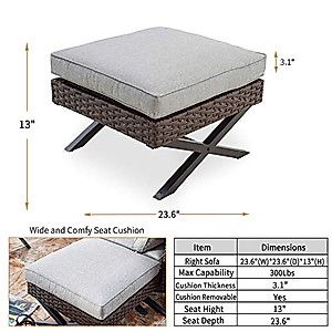Romayard Wicker Patio Ottoman Outdoor Footstools Rattan Furniture X-Leg All Weather Footrest Seat with Cushion