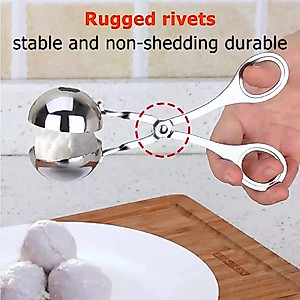 Meat Baller, Stainless Steel Meatball Maker with Anti-Slip Handles, 1.3" None-Stick Easy Meatballs Maker, Meat Baller Tongs Tool, Cake Pop Ice Scoop, Cookie Dough Scoop for Kitchen