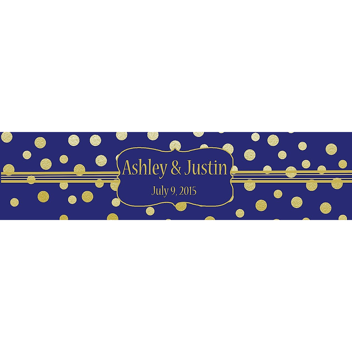DesignThatSign 100 Gold Confetti On Navy Blue Wedding Anniversary Engagement Party Water Bottle Labels Bridal Shower