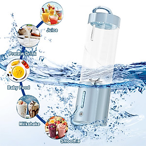 Portable Personal Blender with Insulated Sleeve for Juice, Shakes and Smoothies - 16 Oz Mini Blender Cup with 6 Blades, USB Rechargeable, BPA Free - Small Blender for Kitchen, Travel, Office, Gym