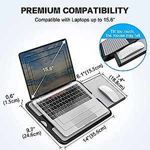 AboveTEK Portable Laptop Lap Desk w/ Retractable Left/Right Mouse Pad Tray, Non-Slip Heat Shield Tablet Notebook Computer Stand Table w/ Sturdy Stable Cooler Work Surface for Bed Sofa Couch or Travel