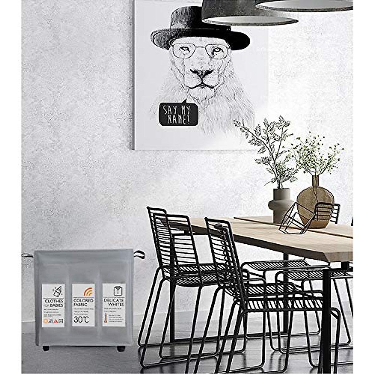 Houseware 3 Bags Laundry Hamper with Wheels Removable Laundry Bags Foldable Corner Storage Bins Collapsible Rolling Laundry Basket (Grey）