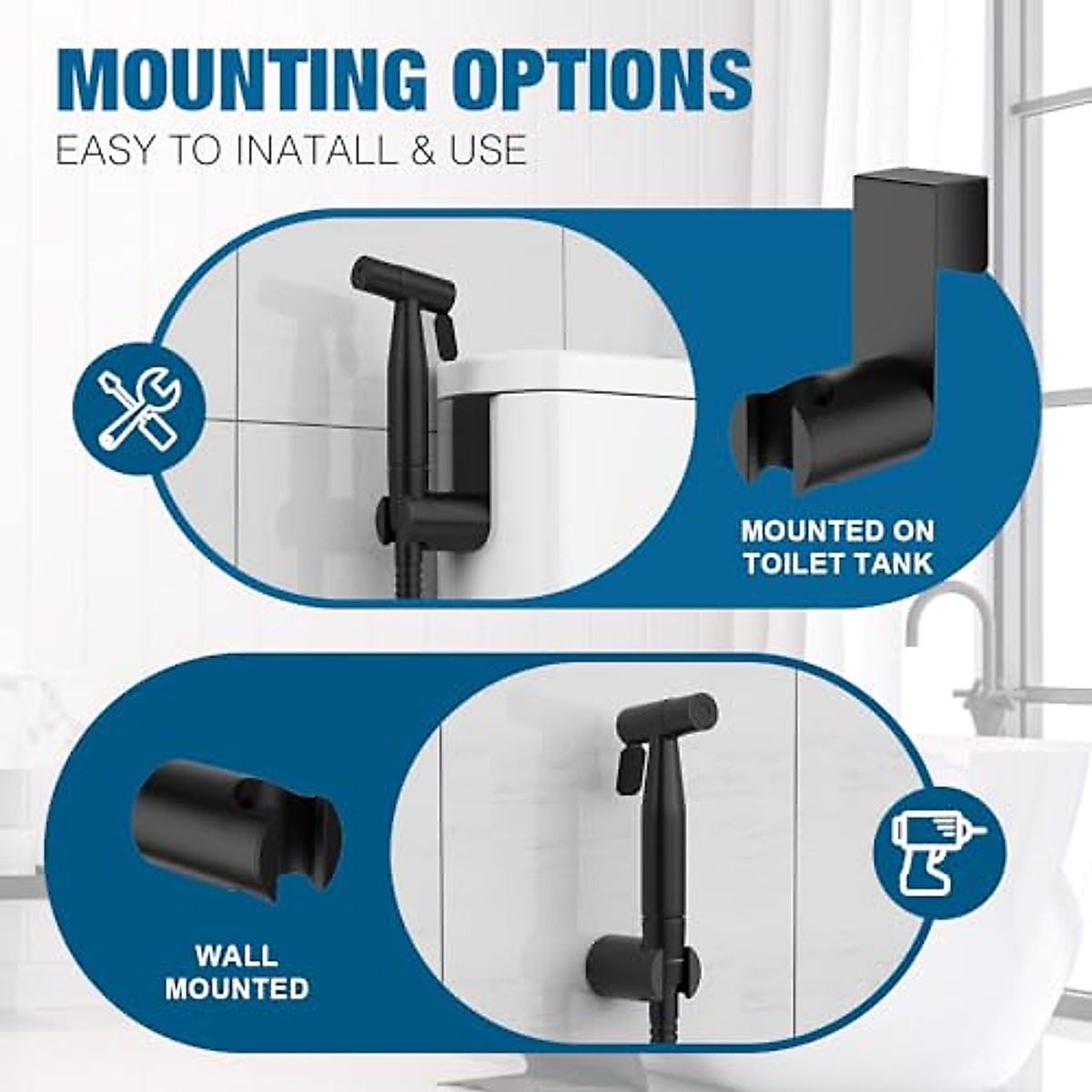 Bidet Sprayer for Toilet, Stainless Steel Handheld Sprayer Attachment with hose for Feminine Wash, Baby Diaper Cloth Washer and Shower Sprayer for Pet, Wall or Toilet Mount, Black