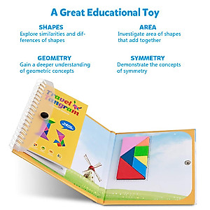 Coogam Travel Tangram Puzzle - Magnetic Pattern Block Book Road Trip Game Jigsaw Shapes Dissection STEM Games with Solution for Kid Adult Challenge - IQ Educational Toy Gift Brain Teasers 360 Patterns