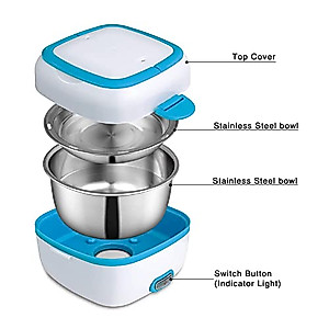 GQU Electric Lunch Box, 3 In 1 Food Heater/Cooker/Steamer with Stainless Steel Bowls, Egg Steaming Tray, Spoon, Measuring Cup for Office, School, Travel