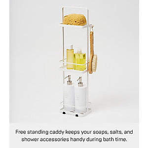 Yamazaki Home Wire Standing Bath Shelf Baskets | Steel | Tall | Shower Caddy, White