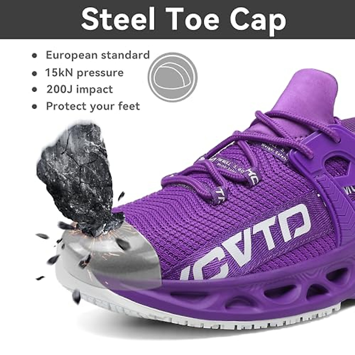 KCVTD Steel Toe Shoes for Women Safety Work Shoes Comfortable Steel Toe Sneakers Puncture Proof Slip on Sneakers Women Purple