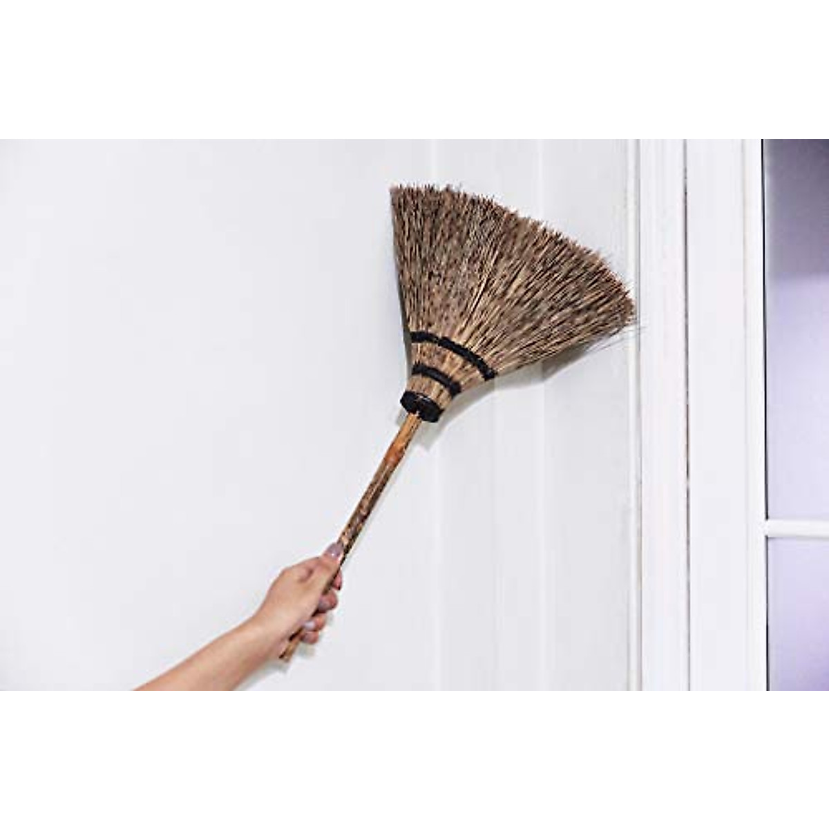 24" Short Elephant Eyelash Grass Natural Grass Broom Thai Broom Bamboo Stick Handle with Natural Holder in one Piece of Bamboo Housewarming Gift Cleaning Supplies Width of Sweeper Grass 7 - 8-inch
