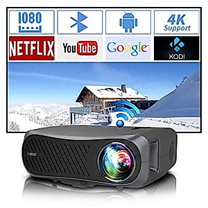 Full HD Wifi Bluetooth Projector 1080P Native Support 4K,10000 Lumen LED Smart Android Wireless Home Outdoor Business Projector 1920x1080 USB HDMI VGA AV Audio for Laptop PC TV DVD PS4 Smartphones Mac