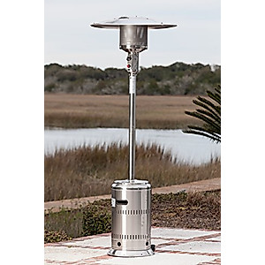 Fire Sense 01775 Performance Series Patio Heater With Wheels 50,000 BTU Output Electronic Ignition System Portable Outdoor Propane Heater For Commercial & Residential - Unpainted Stainless Steel
