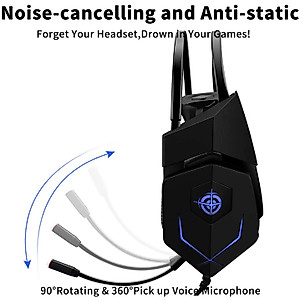 Gaming Headset, BestOff GAMV3 Stereo Wired Gaming Headphones Super Bass Over Ear Headphones with Surround Sound, LED Light and Noise Reducing Microphone,Compatibility with PS4,PC