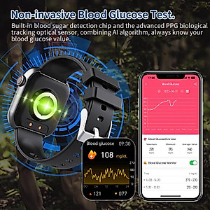 Blood Sugar Glucose Monitor Smart Watch Bluetooth Answer/Make Calls, Smartwatch Fitness Tracker for Men Women Heart Rate Monitor Blood Oxygen Pressure Tracking, IP67 Waterproof, 1.9" HD Touch Screen