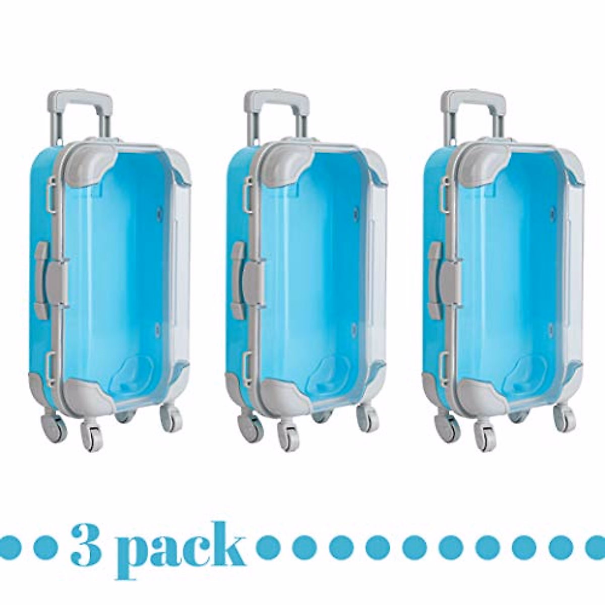 Hammont Suitcase Storage Boxes - 3 Pack - Large Capacity Pencil Case - 7.5x5x2.5 - Plastic Candy travel gift Box - Rolling with Transparent Lid | Perfect for Schools Supplies & Party Favors (Blue)