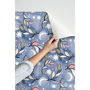 Peel & Stick Wallpaper Swatch - Whimsical Night Pastel Blue Pink Moon Star Sky Custom Removable Wallpaper by Spoonflower