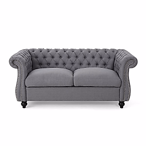 Christopher Knight Home GDFStudio Kyle Traditional Chesterfield Loveseat Sofa, Gray and Dark Brown, 61.75 x 33.75 x 27.75