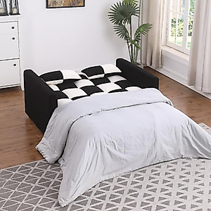 3 in 1 Loveseat Sleeper Sofa- Convertible Sofa Bed,Pull Out Couch with Adjustable Backrest,Multi-Functiona Lounge Chair with Teddy Fabric for Living Room,Small Space (Black White)