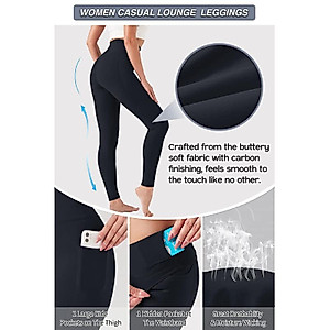 YOYOYOGA Leggings with Pockets Soft Stretchy Yoga Pants Women Tummy Control High Waisted Ankle Leggings Workout Compression Black XL