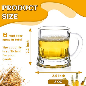 Futtumy 2 OZ Mini Beer Mug Shot Glasses with Handles, Mini Beer Shot Glasses for Party Christmas Birthdy BBQ, Beer Mugs for Freezer Men Women Father Dad Beer Whiskey, Beer Mugs Bulk(6 PCS, Glass)