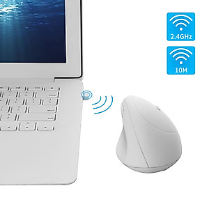Ergonomic Wireless Vertical Mouse, Rechargeable 2.4G USB Portable Silent Optical Cordless Mouse with 6 Buttons 3 Adjustable DPI (800-1200-1600) for PC Desktop Laptop Notebook (White)