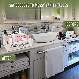 Wooden Hair Dryer Holder, Curling/Flat Iron Holder, Hair Accessories & Bathroom Supplies Hair Tool Organizer, Storage For Bathroom Counter, Vanity, Brushes & Makeup (White)