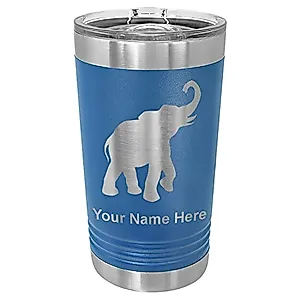 LaserGram 16oz Vacuum Insulated Pint Tumbler, Indian Elephant, Personalized Engraving Included (Dark Blue)