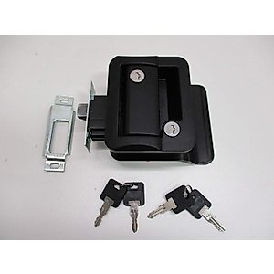 RV Camper Trailer Black Entry Door Handle Latch Keyed Lock w/Deadbolt / 4 Keys
