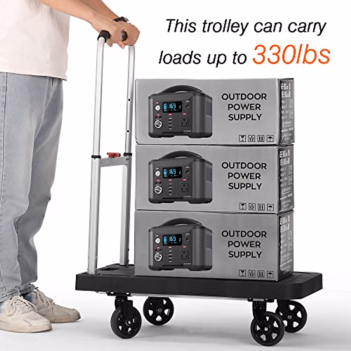 nisboigr Push Dolly Cart Foldable Platform Hand Truck 330lb Weight Capacity with 360 Degree Swivel Wheels for Garage Garden Home & Office Use, Black