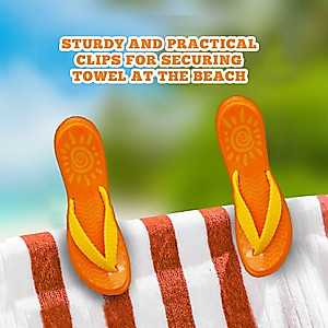 PERFORMORE Flip Flop Beach Towel Clips (Orange), 2-Pack, Portable Towel Holder Clips, Secure Clips for Beach Chairs Deck Patio Pool Boat Cruise Lounge Chair Accessories