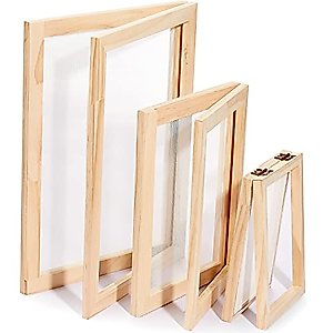 Honoson 3 Pieces Paper Making Wooden Paper Making Mould Papermaking Screen Kit 3 Size Frame for DIY Paper Craft (5 x 7 Inches, 7.5 x 9.8 Inches, 9.8 x 13 Inches)