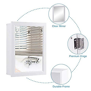 Casart Mirror Medicine Cabinet W/Single Door and Inner Adjustable Shelf in 3 Heights Storage Organizer for Bathroom, Vestibule, Bedroom Wall Mount Bathroom Cabinet,White