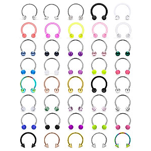 Vsnnsns 16G Surgical Steel Horseshoe Nose Septum Rings Piercing Jewelry Cartilage Helix Tragus Earring Studs Hoop Lip Horseshoe Ring Piercing Jewelry Retainer for Women Men 10mm 40pcs
