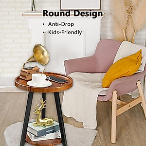 Hadulcet Small End Table with Charging Station, Small Side Table for Small Spaces, Small Nightstand Bedside Table, Small Round Side Tables Bedroom, Small Round End Tables Living Room, Small Table