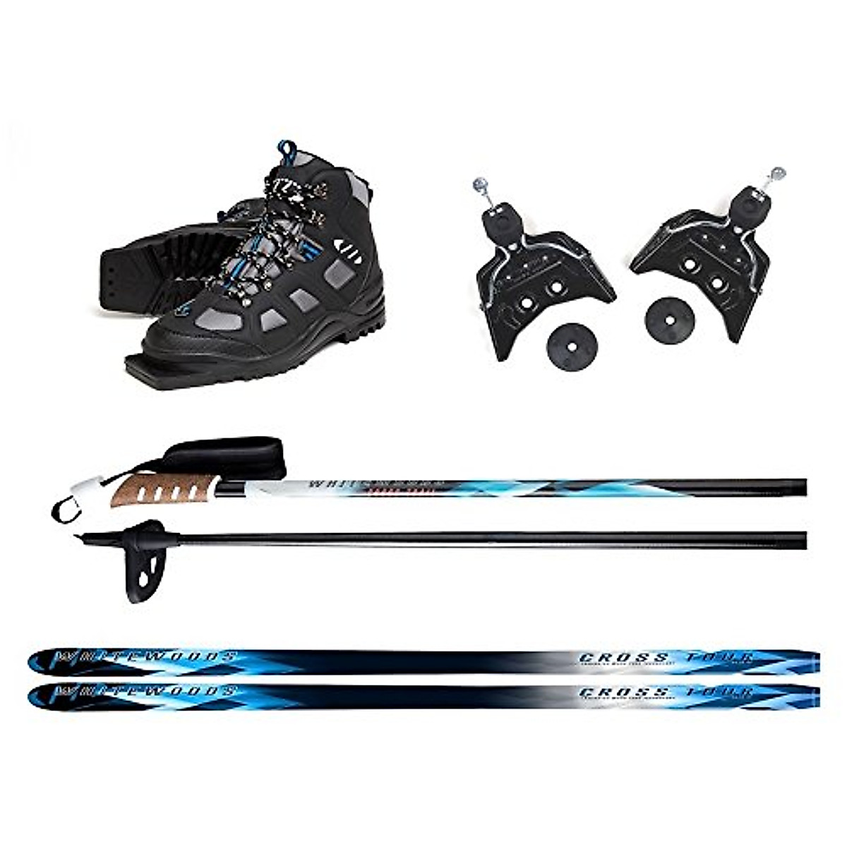 Whitewoods Adult 75mm 3-Pin Cross Country Ski Package, 207cm - Skis, Boots, Bindings, Poles (45, 180 lbs. & Up)