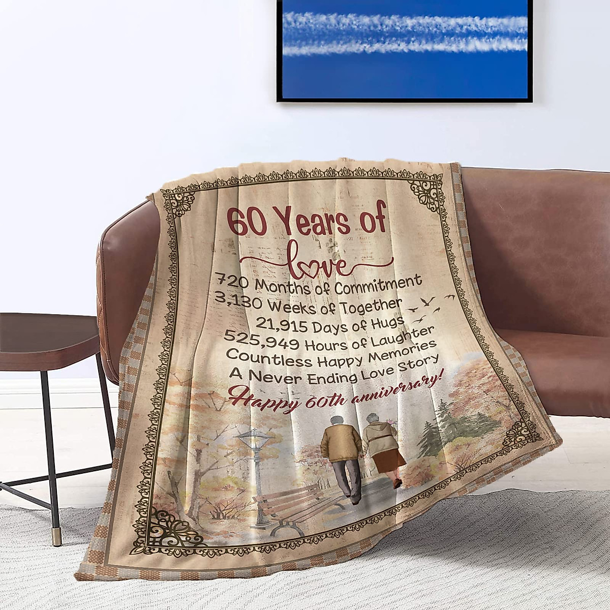 Wisegem 60th Anniversary Wedding Gifts for Couple Parents Wife Husband Diamond Wedding Blanket 60"x 50" Throw Blankets for Mom Dad Grandparents 60 Years of Marriage Celebration Gift Ideas
