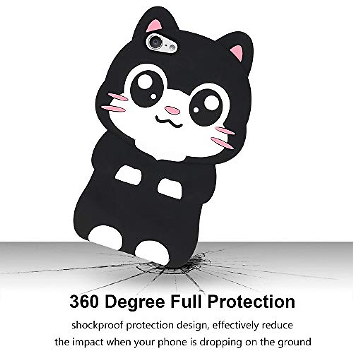 YONOCOSTA Cute iPod Touch 7 Case, iPod Touch 6 Case, iPod Touch 5 Case, Funny Kawaii 3D Cartoon Big Eye Black Cat Kitty Animals Soft Silicone Shockproof Cases Cover for Kids Child Girls Women